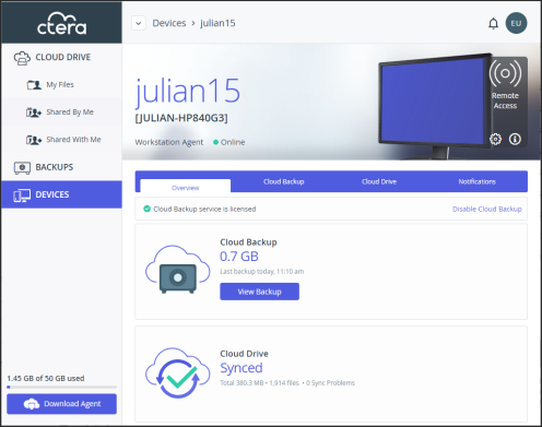 Managing a Device Synced to the CTERA Portal