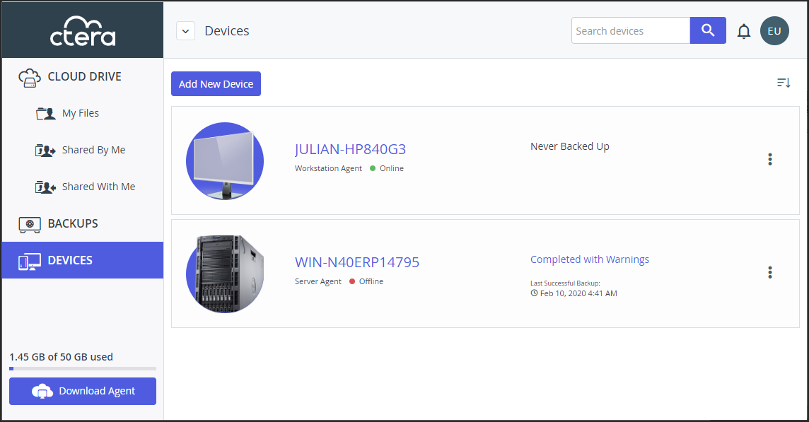 Managing the Devices Connected to the CTERA Portal